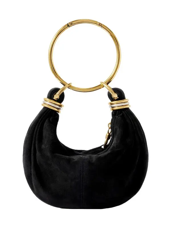 Chloé Embellished Leather-trimmed Suede Shoulder Bag - Black