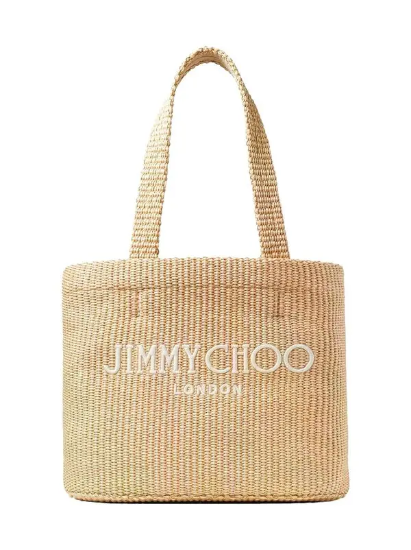 JIMMY CHOO Medium Logo-embroidered Beach Bag - Neutrals