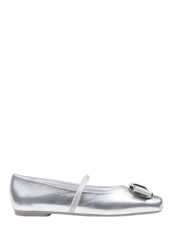 FERRAGAMO Ballerina In Laminated Leather - Silver