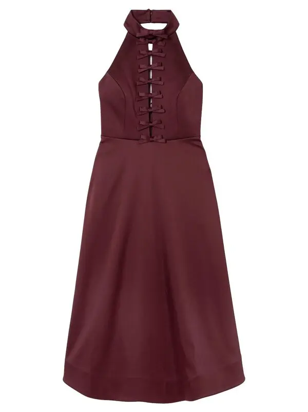 Rebecca Vallance Cutout Bow-detailed Duchesse-satin Midi Dress - Burgundy