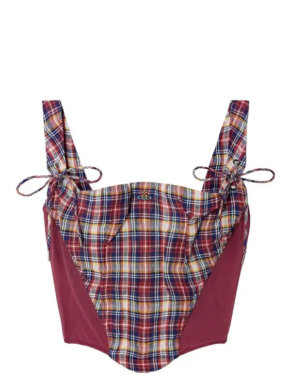VIVIENNE WESTWOOD Puppy Mesh-trimmed Checked Bustier Top - Red
