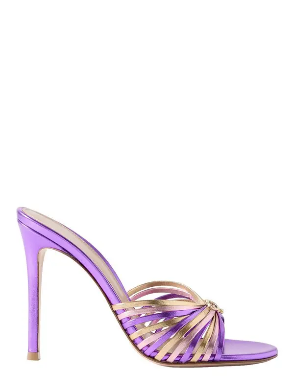 GIANVITO ROSSI 70 Embellished Metallic Leather Sandals - Purple
