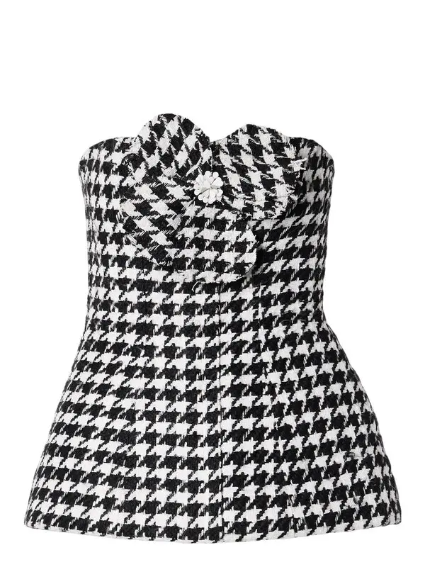 Carolina Herrera Strapless Houndstooth Tweed Peplum Top - White