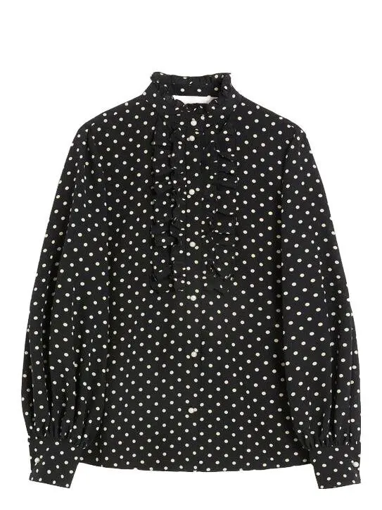 Valentino Garavani Long-sleeved Crepe De Chine Shirt With Plusdepois Print - Black/birch