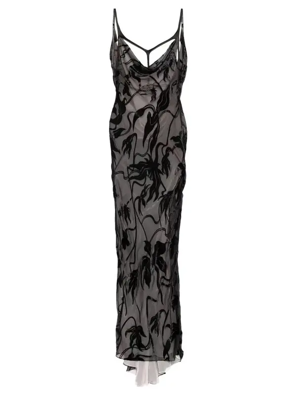 MUGLER Flocked Maxi Dress - Black