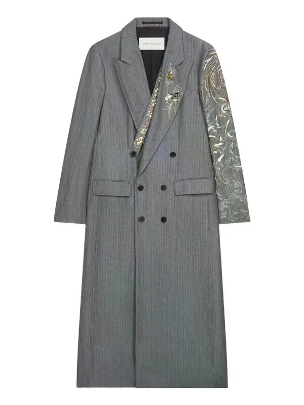 Dries Van Noten Embellished Double-breasted Coat - Grey