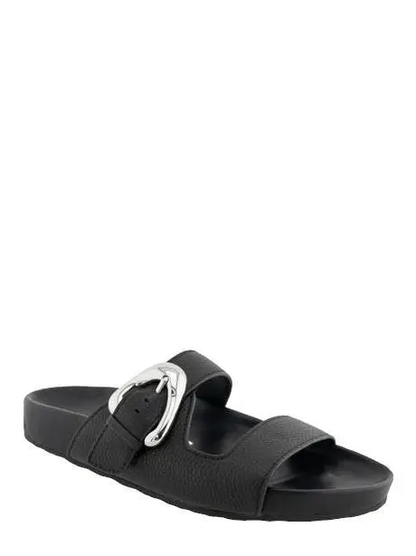 Aerosoles Lemon Flatform Slide Sandal - Black Pebbled Leather