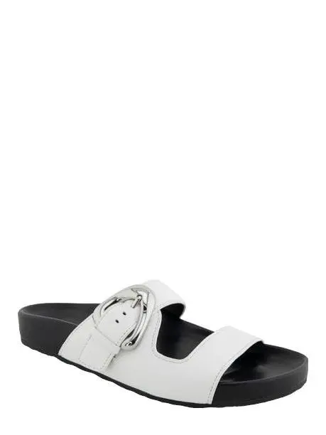 Aerosoles Lemon Flatform Slide Sandal - Bright White Pebbled Leather