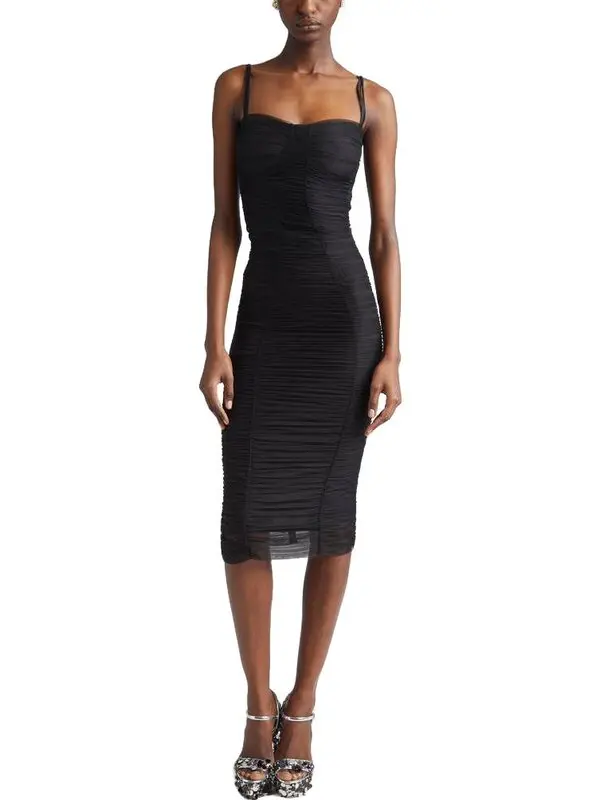 Dolce & Gabbana Sheer Ruched Mesh Midi Dress - N0000 Nero