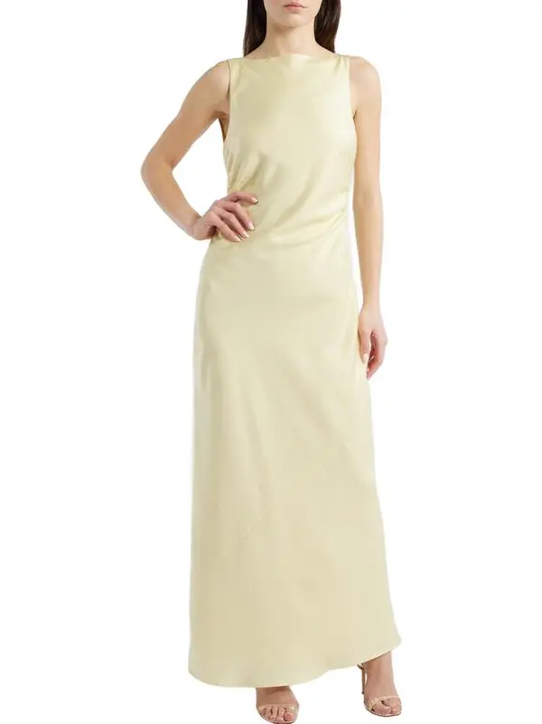WAYF Isadora Open Back Cocktail Dress - Pale Yellow