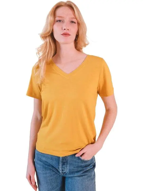 POPLINEN Louise Organic Cotton + Tencel V-neck Tee - Golden