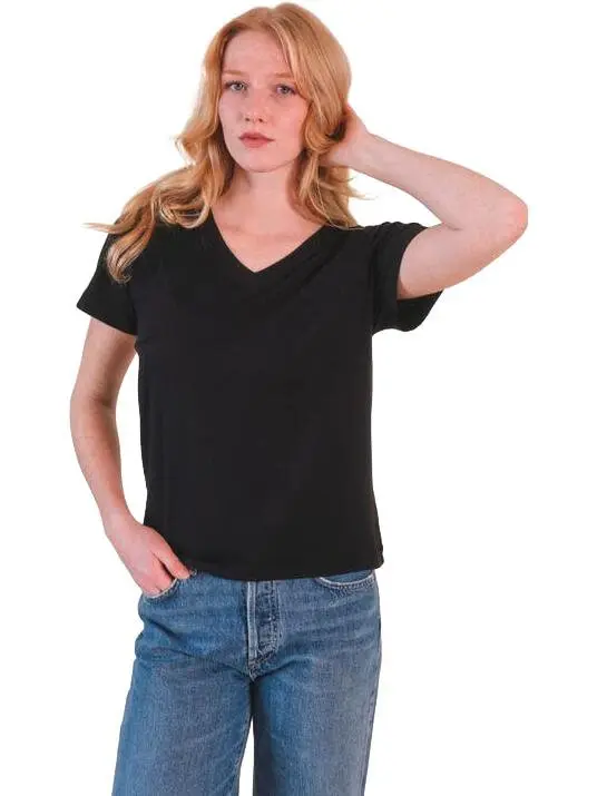 POPLINEN Louise Organic Cotton + Tencel V-neck Tee - Black