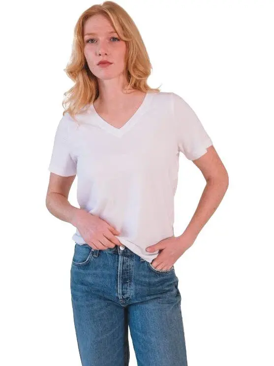 POPLINEN Louise Organic Cotton + Tencel V-neck Tee - White
