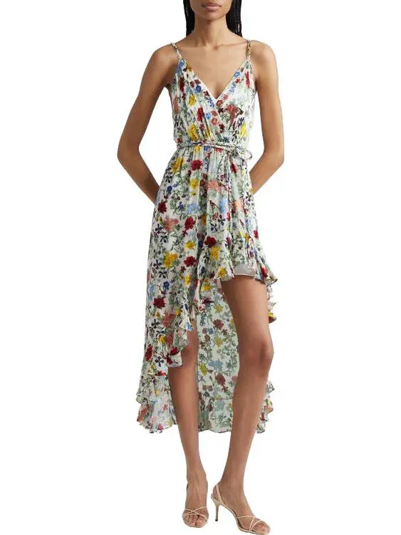 Alice + Olivia Tara Floral High-low Dress With Ruffle Detail - Dollhouse