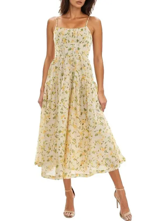 SOCIALITE Floral Print Midi Dress - Cream/ Yellow