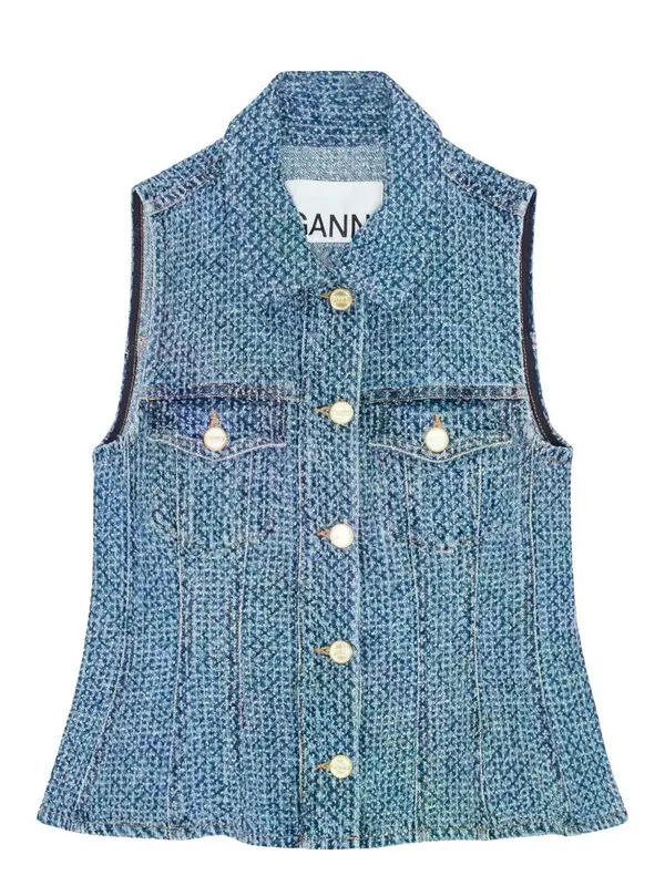 GANNI Tweed Shirt - Blue