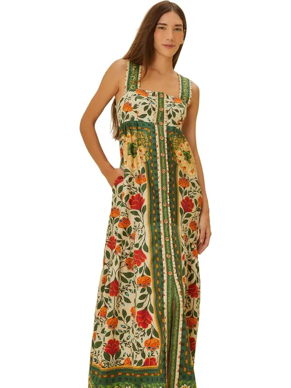 Farm Rio Sand Garden Tapestry Maxi Dress - Garden Tapestry Sand