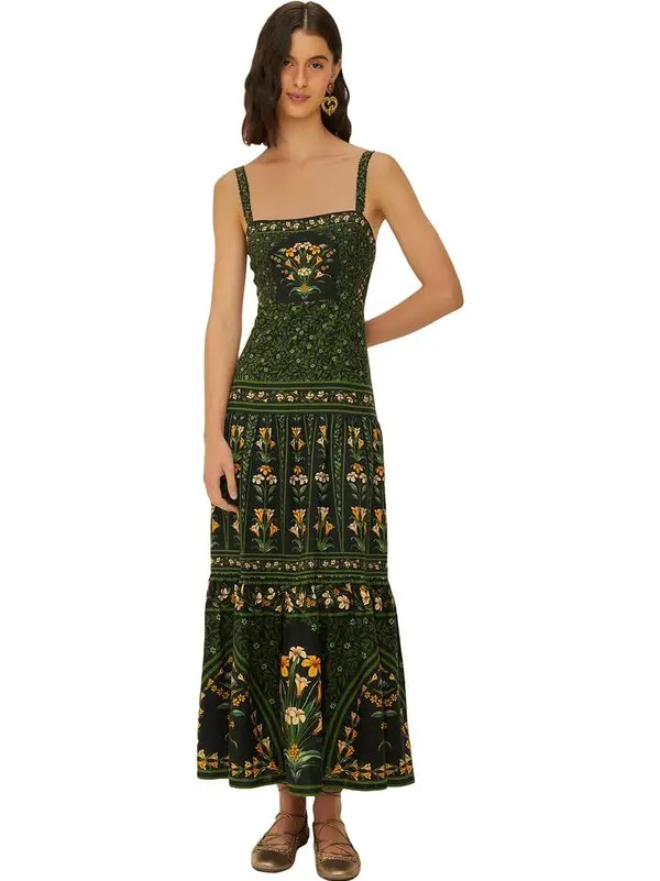 Farm Rio Flowers Arch Lenzing™ Ecovero™ Euroflax™ Maxi Dress - Flowers Arch Black
