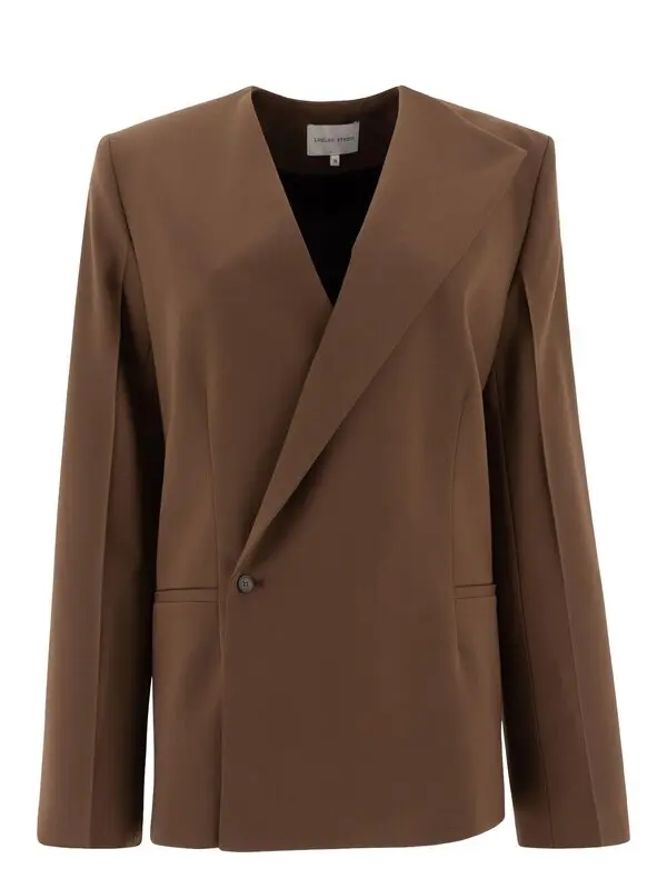 LOULOU STUDIO Asymmetrical Wool Twill Blazer - Brown