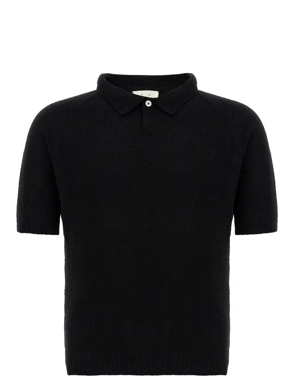 MA'RY'YA Bouclé Cotton Polo Shirt - Black