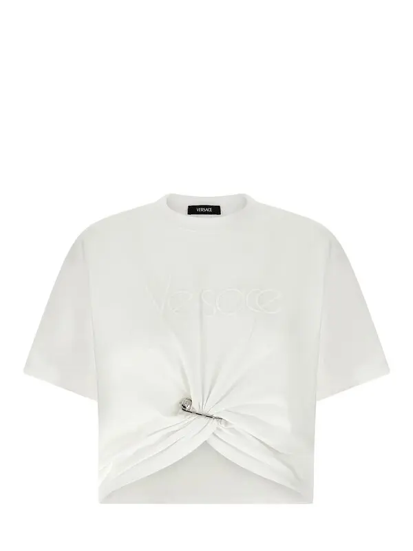 Versace Logo Embroidered T-shirt - White
