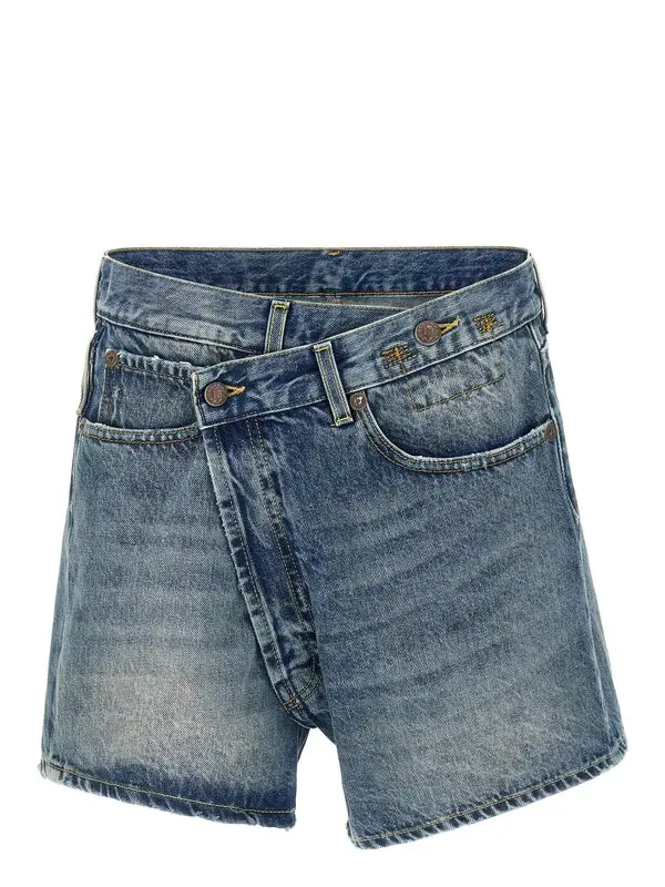 R13 Crossover Denim Shorts - Blue