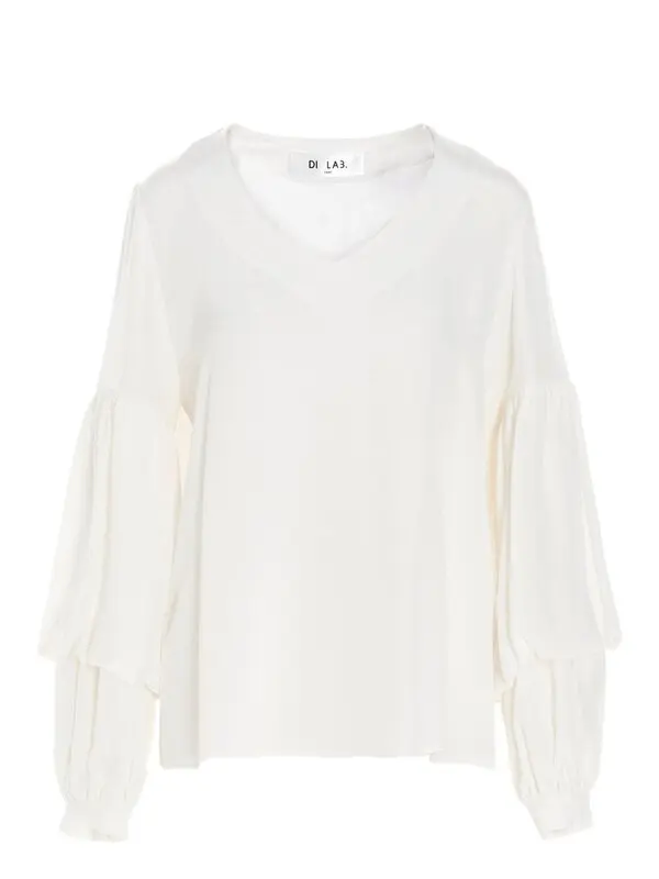 DI.LA3 PARI' Di.la3 Parì Puff-sleeve Silk Shirt - White