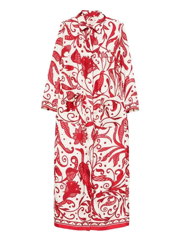 F.R.S FOR RESTLESS SLEEPERS Printed Silk Long Shirtdress - White