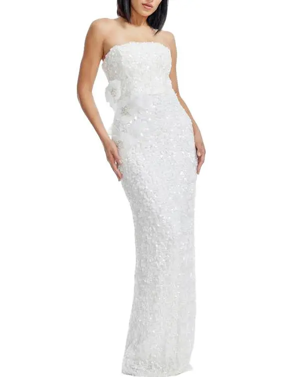 Dress The Population Izza Floral Appliqué Gown - White