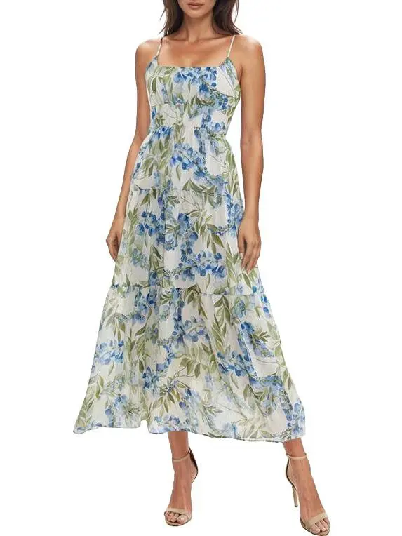 SOCIALITE Floral Maxi Dress - Ivory/ Blue