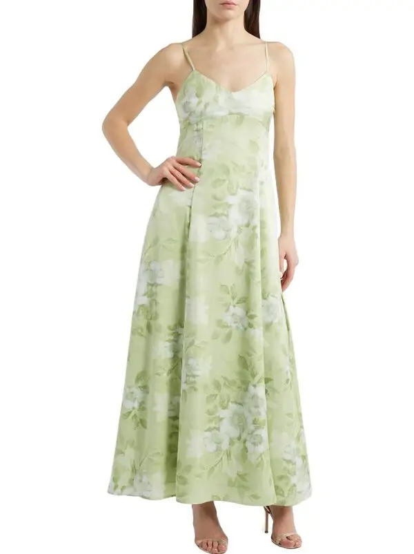 WAYF Mella Floral Cocktail Dress - Celery Bouquet