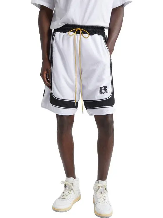 Rhude Court Baggy Mesh Basketball Shorts - Stark White/ Black 3002