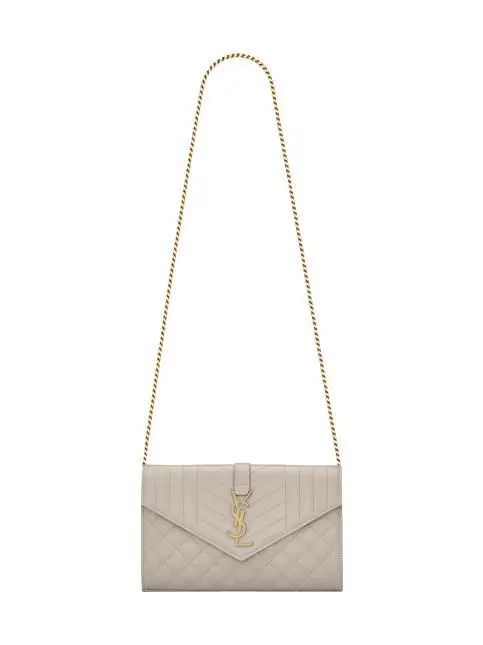 Saint Laurent Monogram Chain Wallet Grain De Poudre - Blanc Vintage