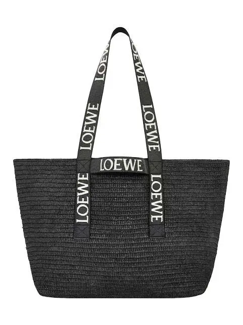 Loewe Fold Shopper In Raffia - Black