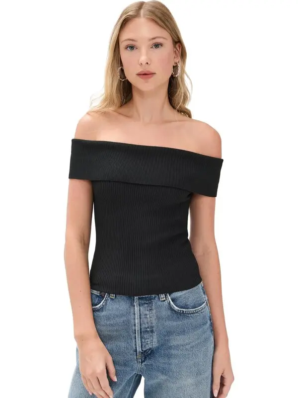 DL1961 Off-shoulder Knit Top - Black (instasculpt Rib)