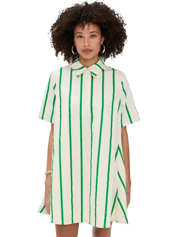 English Factory Striped Kaftan Mini Dress - Green Multi