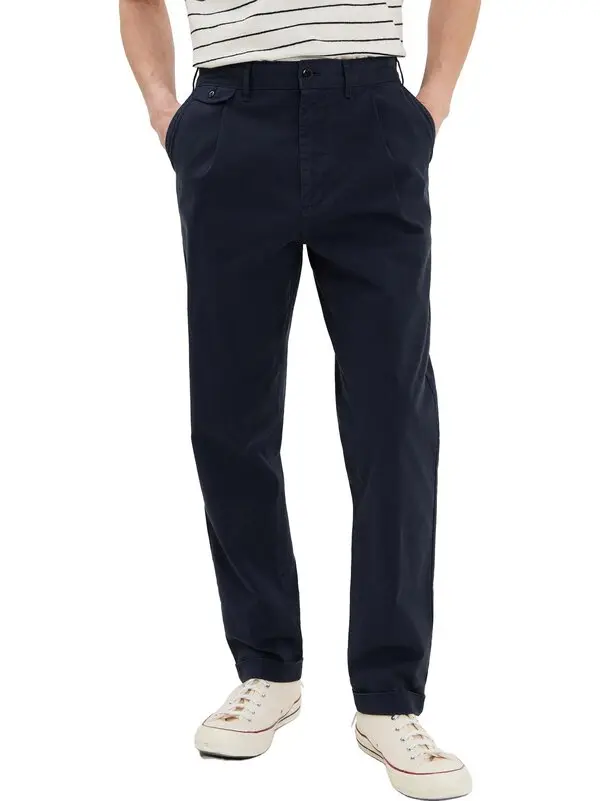 ALEX MILL Standard Pleated Chinos - Dark Navy