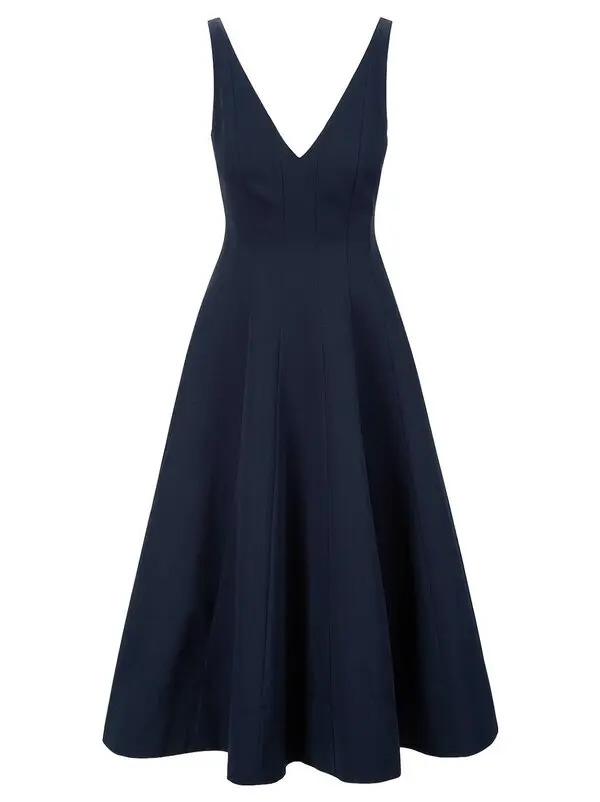 Staud Marieta Grosgrain Midi Dress - Navy