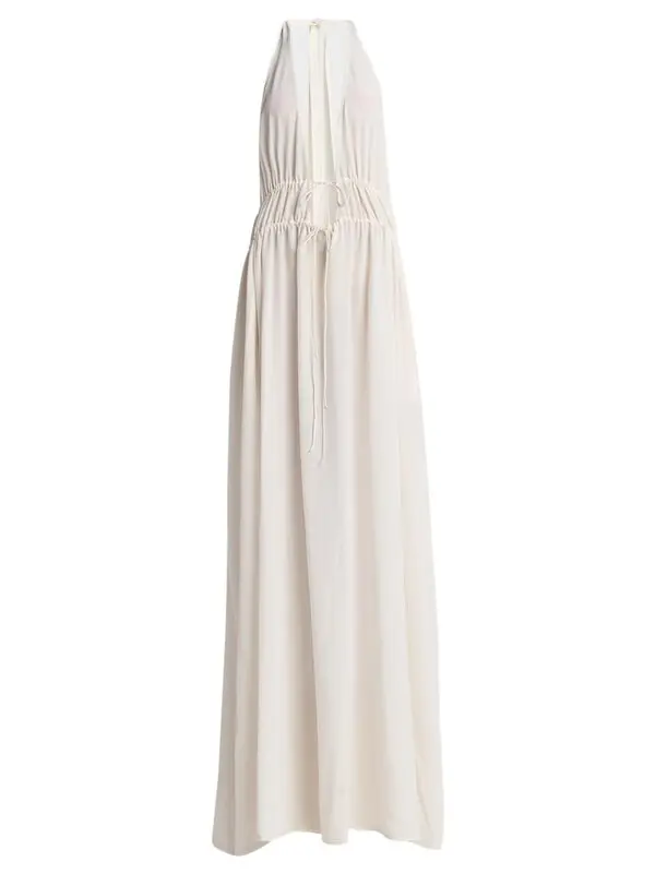 Stella McCartney Plunging Tie Halter Crepe De Chine Maxi Dress - Natural