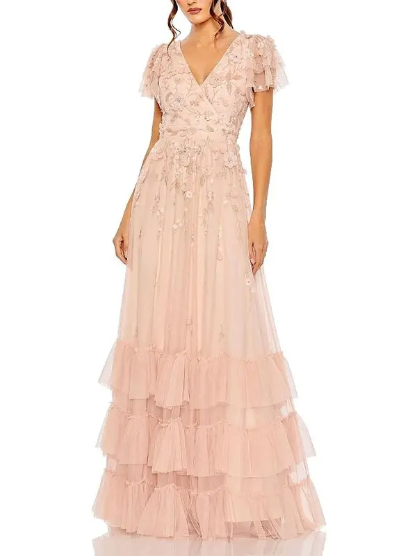 Mac Duggal Ruffle Tiered Embellished Gown - Blush