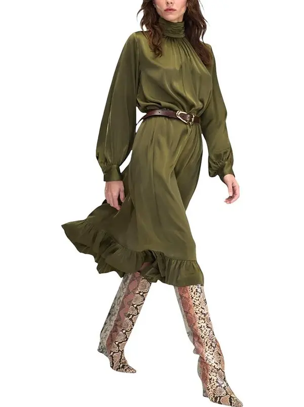 Cynthia Rowley Monroe Silk Charmeuse Dress - Dark Olive