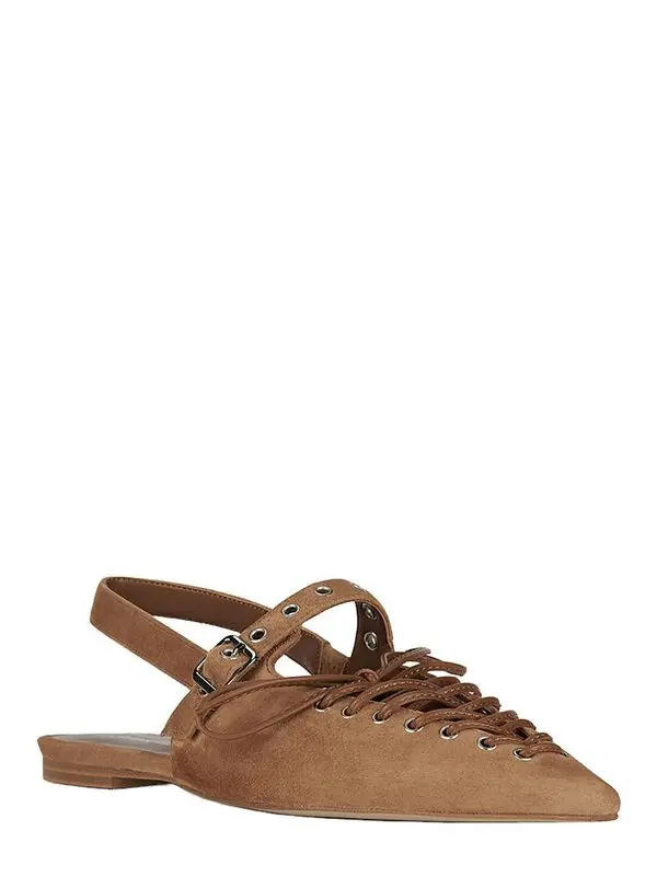 Jeffrey Campbell Geralt Tie Slingback Flats - Tan Suede