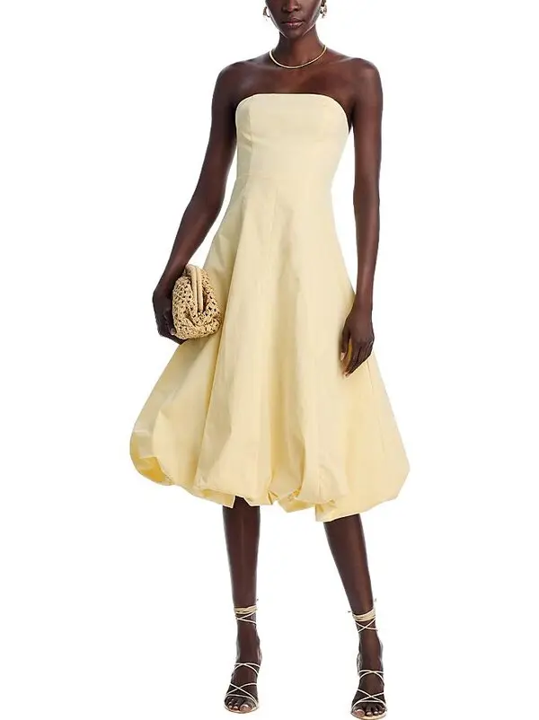 Aqua Strapless Midi Bubble Dress - Light Yellow