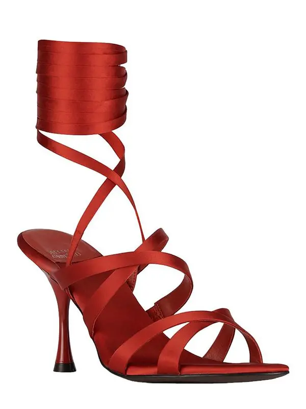 Jeffrey Campbell Obsessed Ankle Tie Sandals - Orange Satin