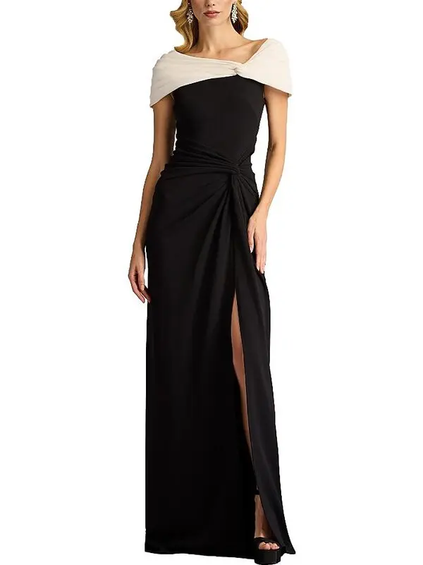 Tadashi Shoji Perkins Draped Gown - Black/ivory