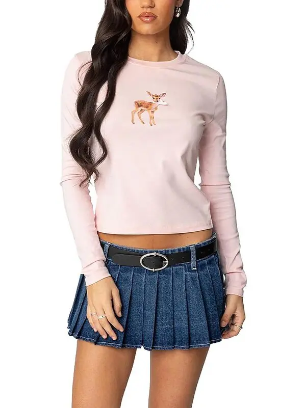 EDIKTED Bambi Bow Long Sleeve Tee - Light Pink