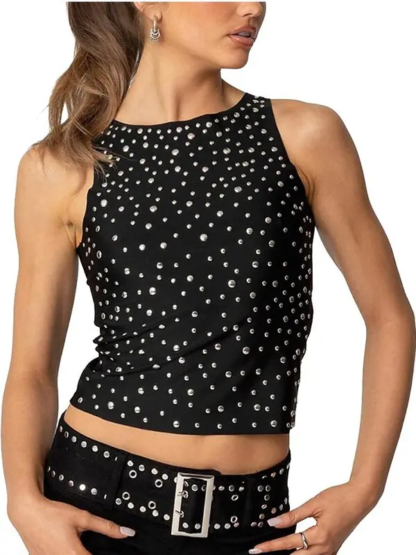 EDIKTED Alexandra Studded Top - Black