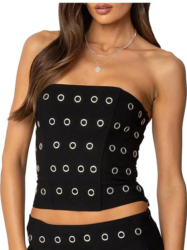 EDIKTED Arlette Grommet Strapless Corset - Black