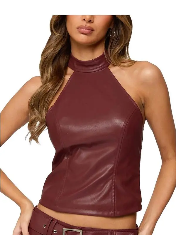 EDIKTED Alba High Neck Top - Burgundy