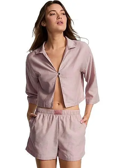 Victoria's Secret Modal-cotton 3/4-sleeve Flyaway Shirt & Short Pajama Set - Pink